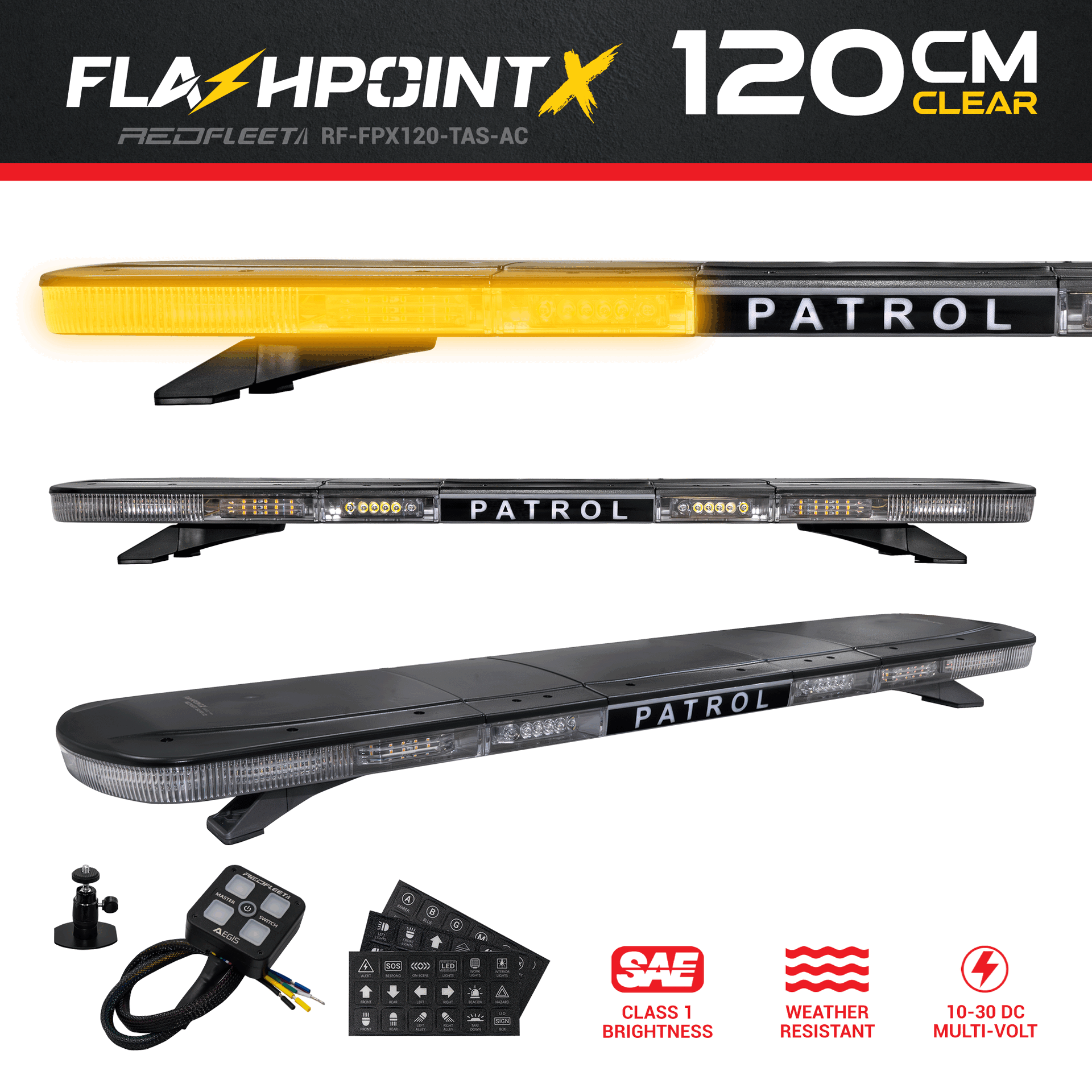 REDFLEET | FLASHPOINT-X (120cm / 47inch) L.E.D. WARNING LIGHT BAR + AEGIS 4 Way SMART Controller ...